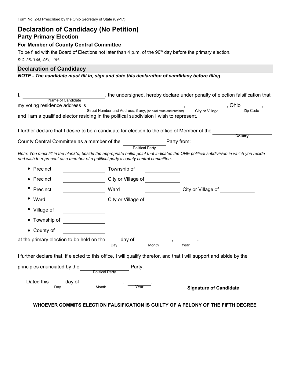 Form 2-M - Fill Out, Sign Online and Download Fillable PDF, Ohio ...