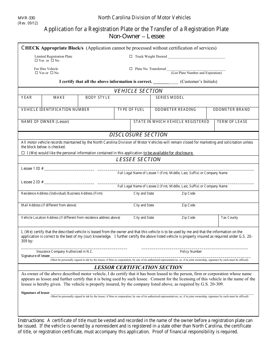 Form MVR-330 - Fill Out, Sign Online and Download Fillable PDF, North ...