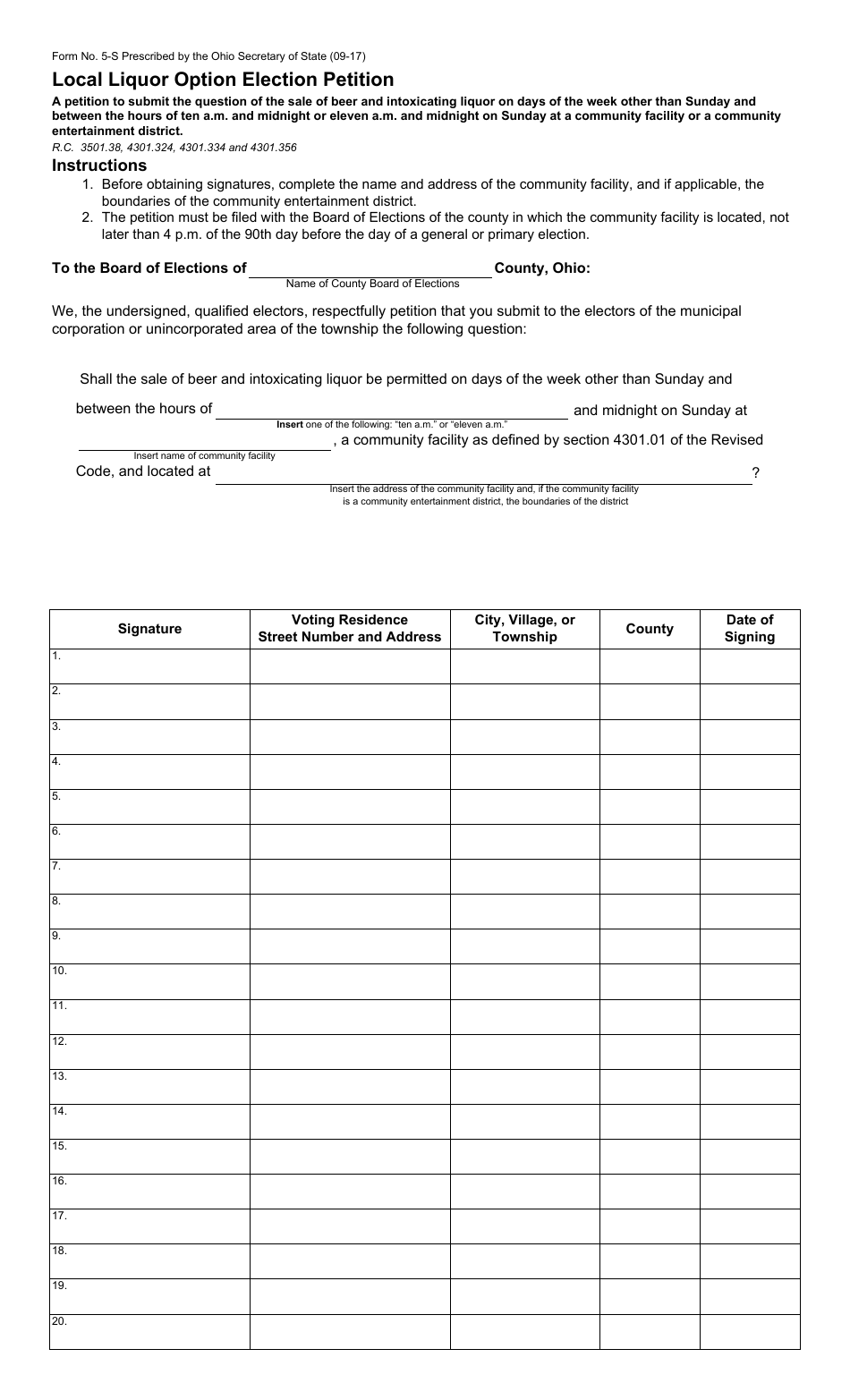 Form 5-S - Fill Out, Sign Online and Download Fillable PDF, Ohio ...