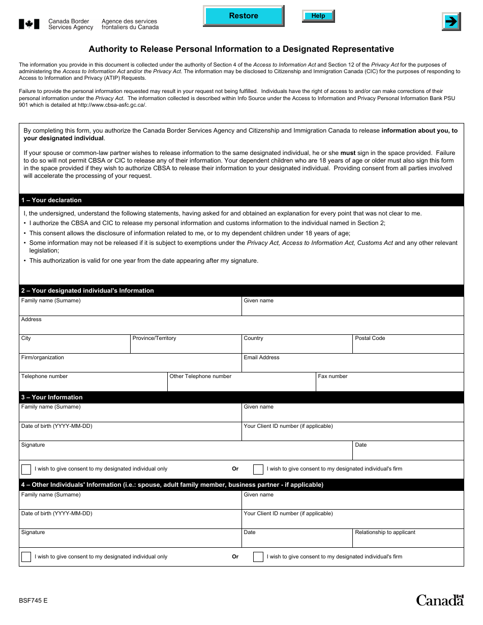 Form BSF745 - Fill Out, Sign Online and Download Fillable PDF, Canada ...