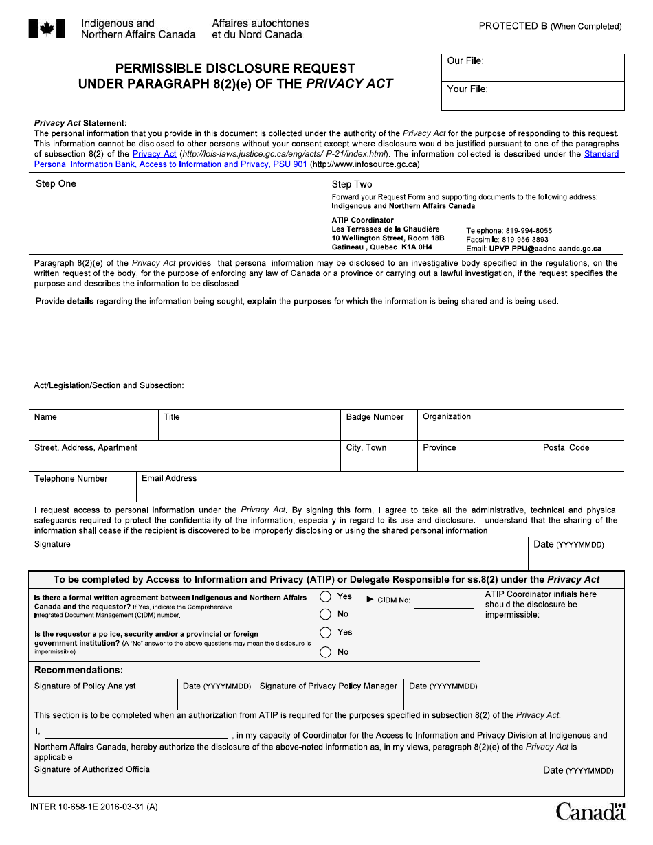 Form INTER10-658-1E - Fill Out, Sign Online and Download Fillable PDF ...