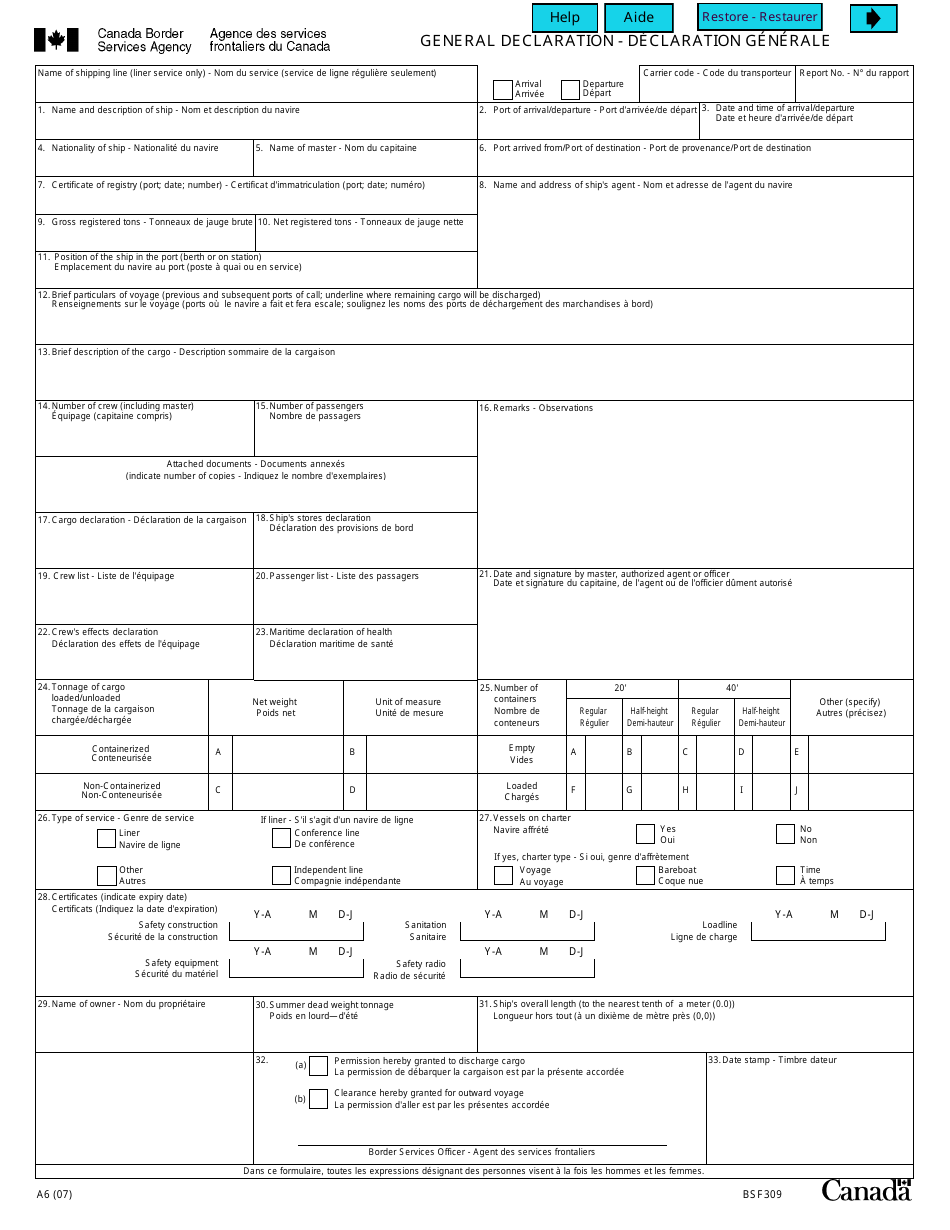 Form A6 - Fill Out, Sign Online and Download Fillable PDF, Canada ...