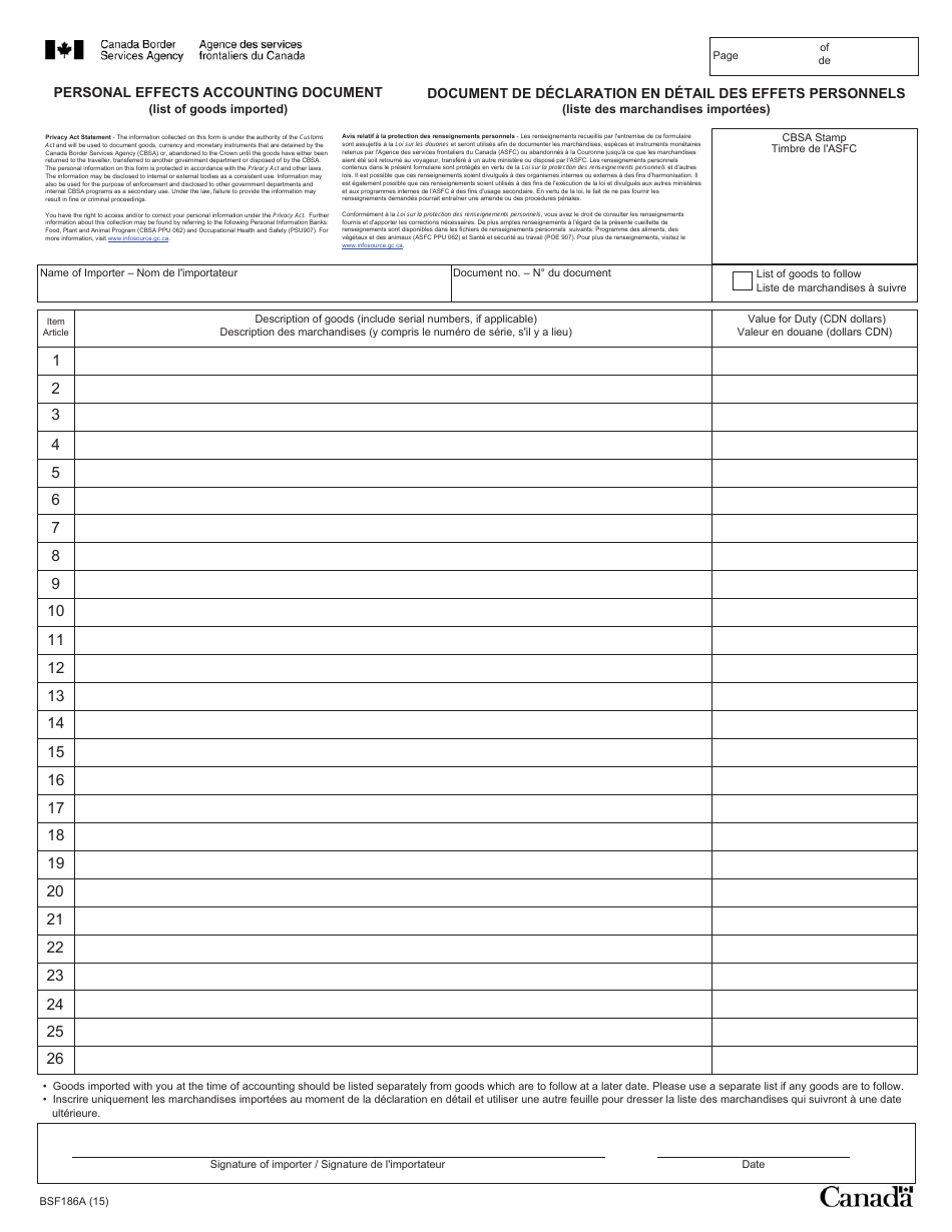 Form BSF186A - Fill Out, Sign Online and Download Printable PDF, Canada ...