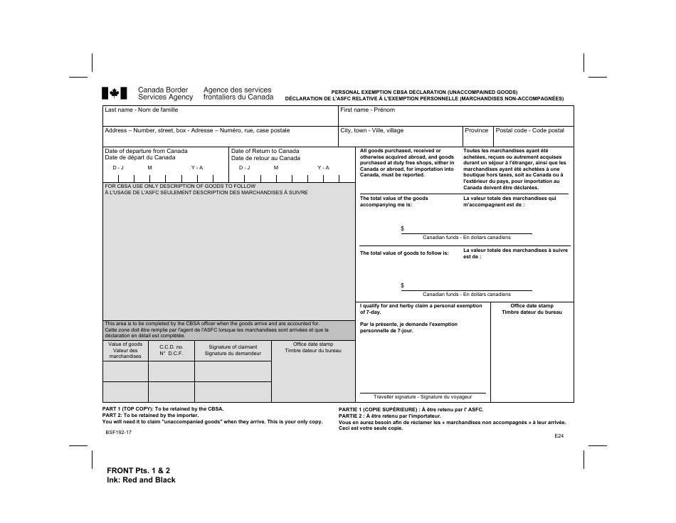 Form Bsf192 Fill Out Sign Online And Download Printable Pdf Canada