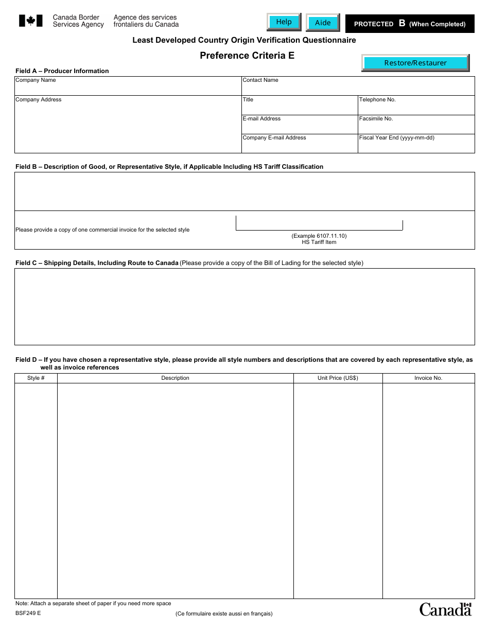 Form BSF249 - Fill Out, Sign Online and Download Fillable PDF, Canada ...