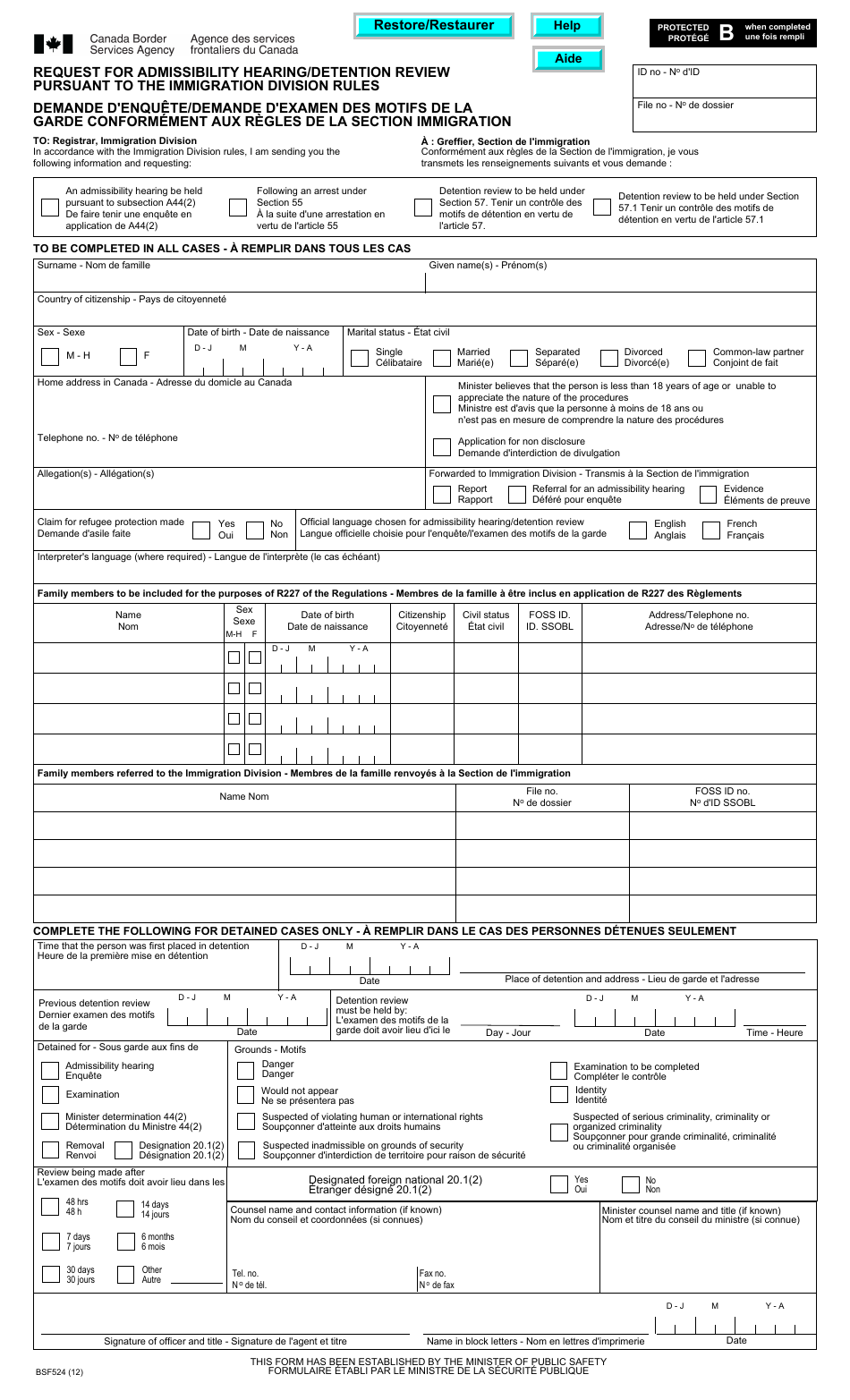 Form BSF524 - Fill Out, Sign Online and Download Fillable PDF, Canada ...