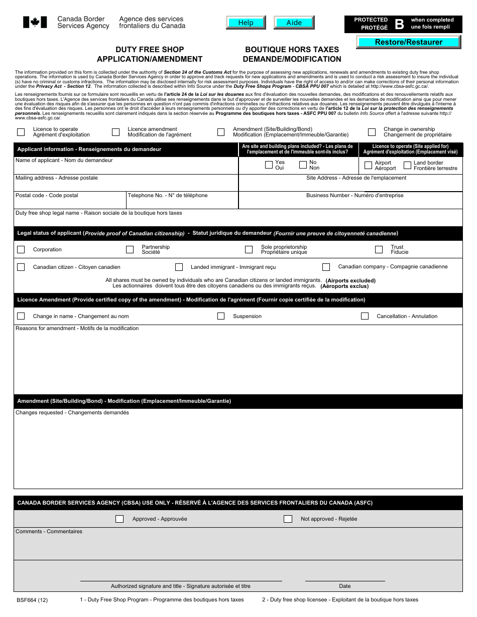 Form BSF664 - Fill Out, Sign Online and Download Fillable PDF, Canada ...