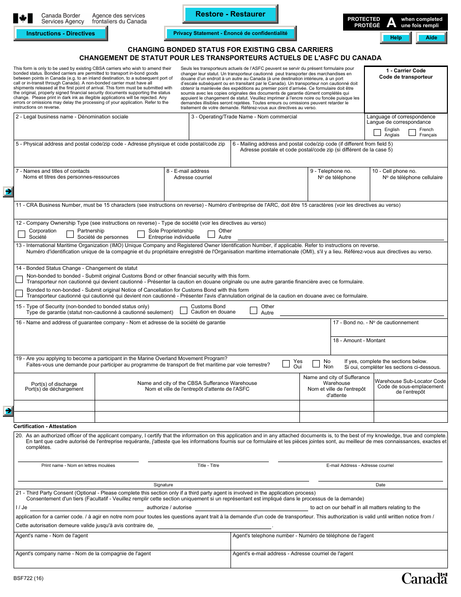 Form BSF722 - Fill Out, Sign Online and Download Fillable PDF, Canada ...