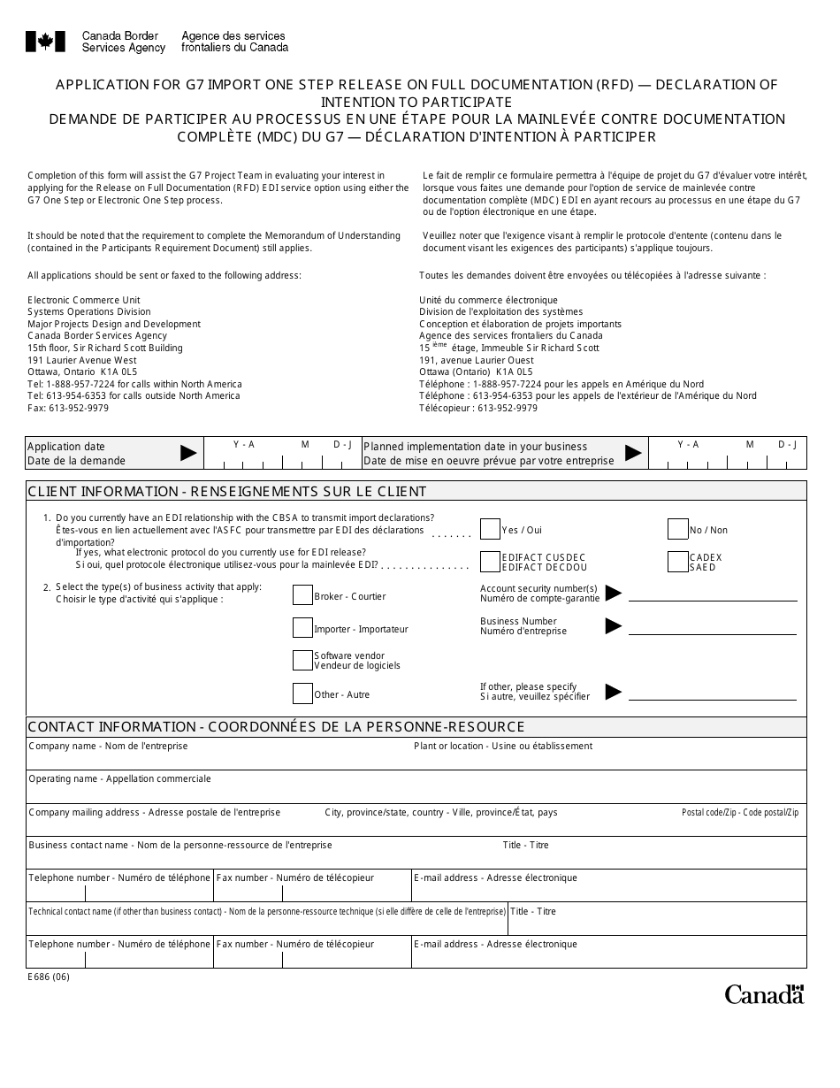 Form E686 - Fill Out, Sign Online and Download Printable PDF, Canada ...