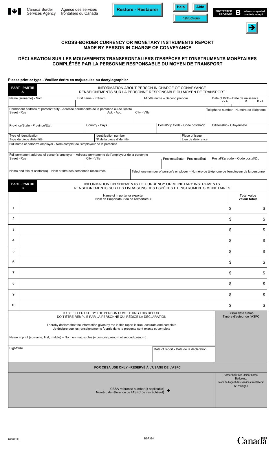 Form E668 - Fill Out, Sign Online and Download Fillable PDF, Canada ...