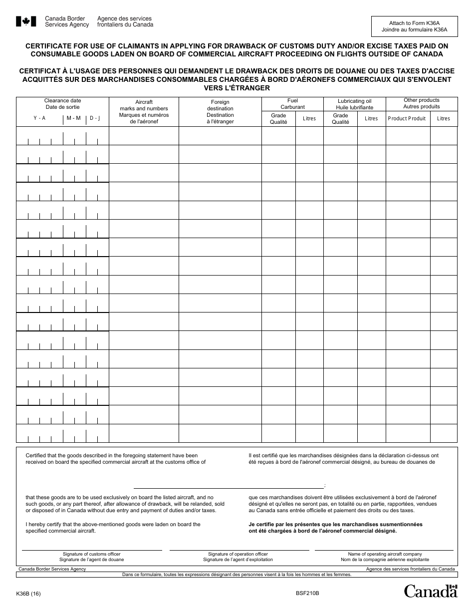 Form K36B - Fill Out, Sign Online and Download Fillable PDF, Canada ...