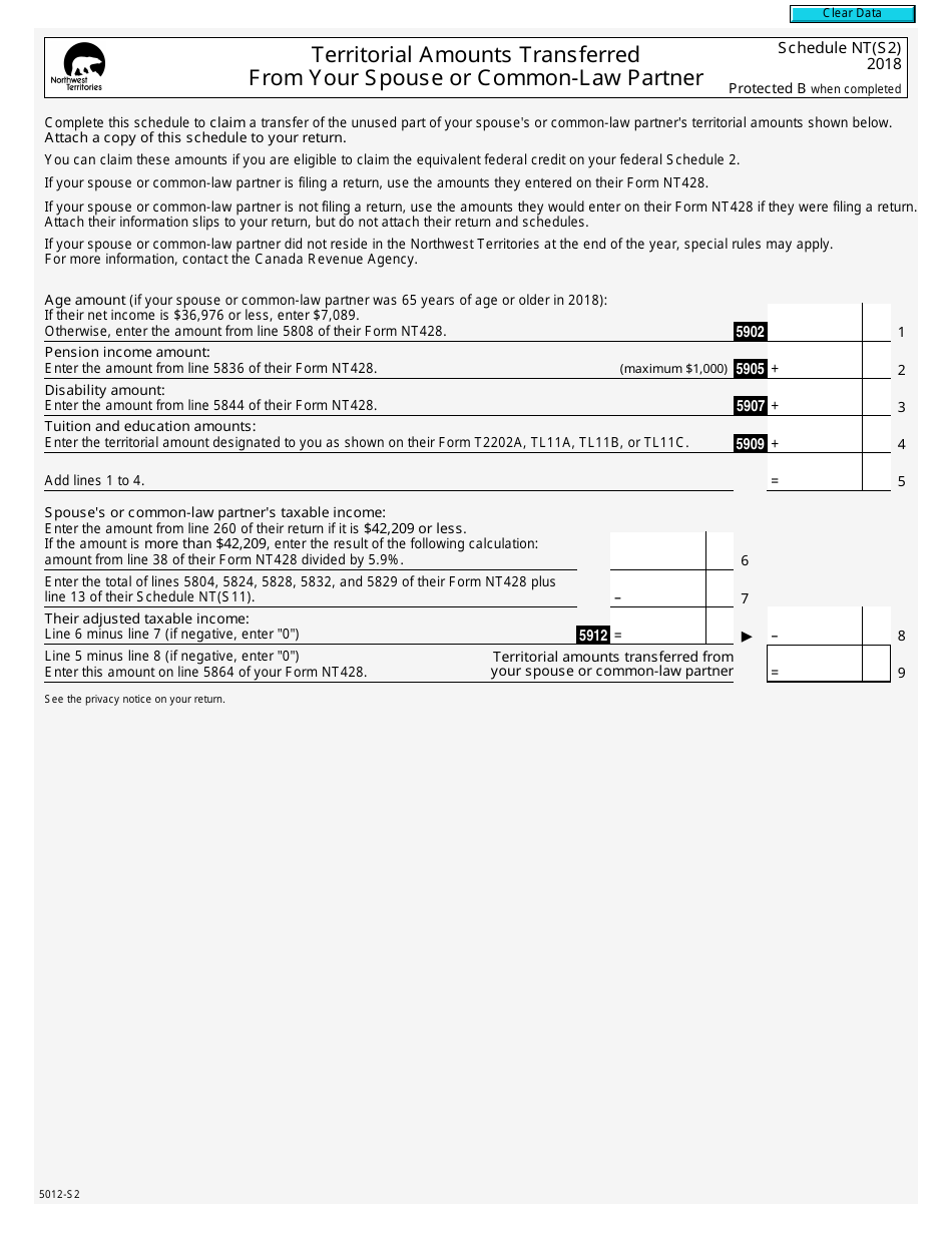 Form 5012-S2 Schedule NT(S2) - 2018 - Fill Out, Sign Online and ...