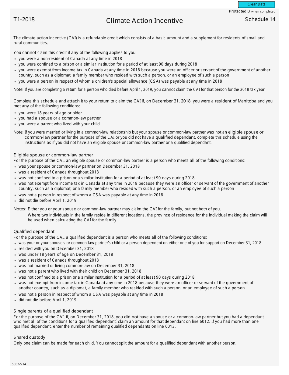 Form 5007-S14 Schedule 14 - 2018 - Fill Out, Sign Online and Download ...