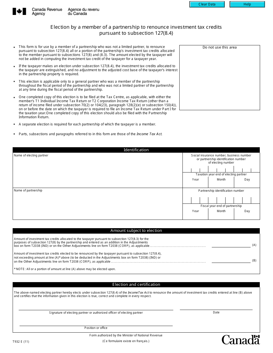 Form T932 - Fill Out, Sign Online and Download Fillable PDF, Canada ...
