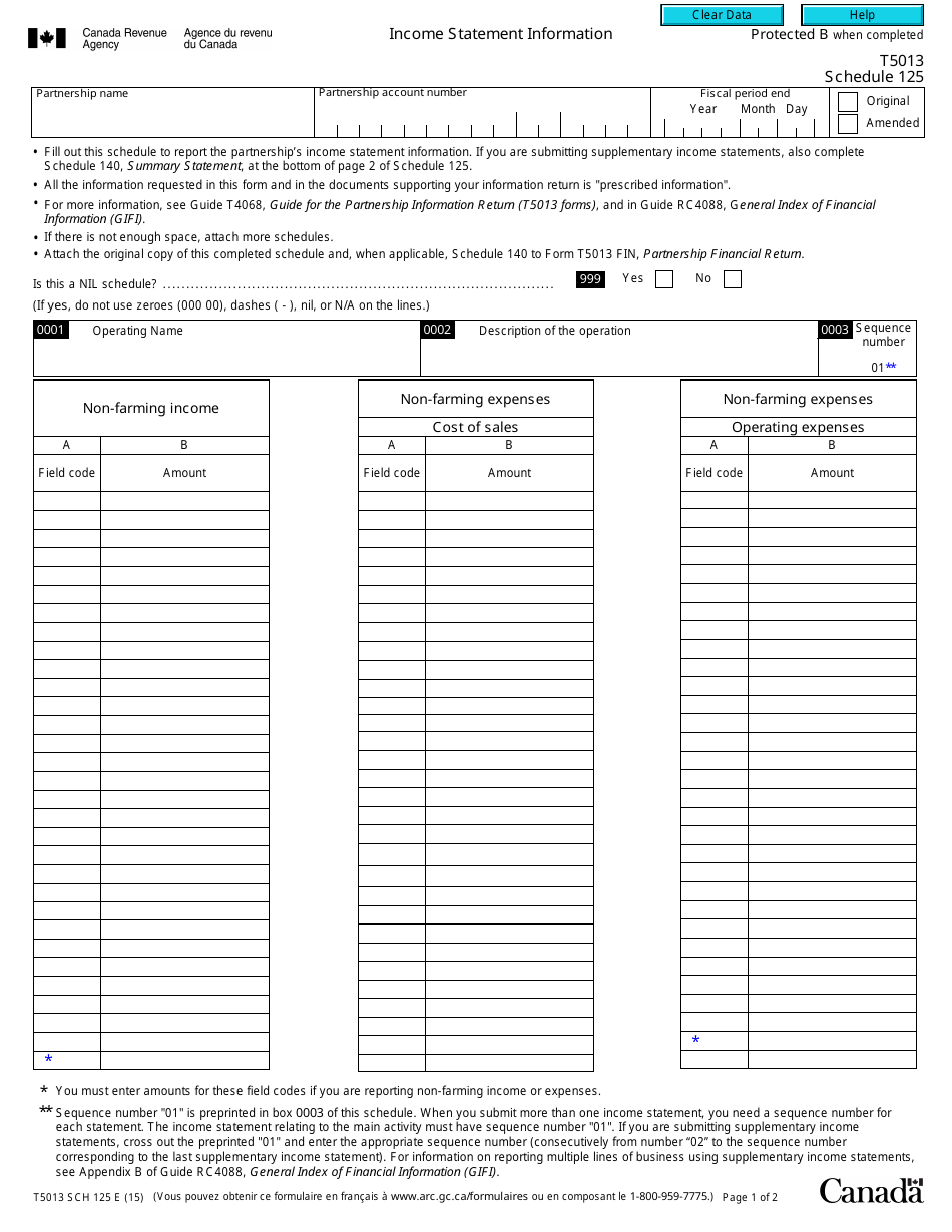 Form T5013 Schedule 125 - Fill Out, Sign Online and Download Fillable ...