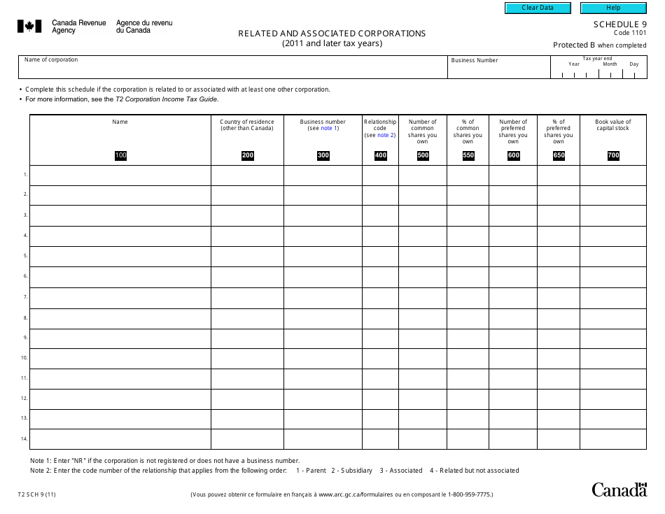 Form T2 Schedule 9 Fill Out Sign Online And Download Fillable PDF