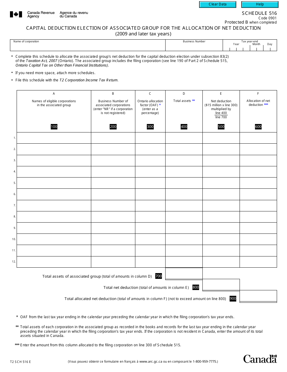 Form T2 Schedule 516 - Fill Out, Sign Online and Download Fillable PDF ...