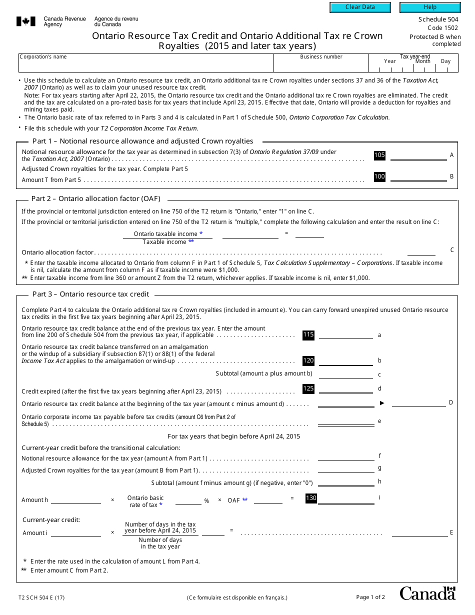 Form T2 Schedule 504 - Fill Out, Sign Online and Download Fillable PDF ...