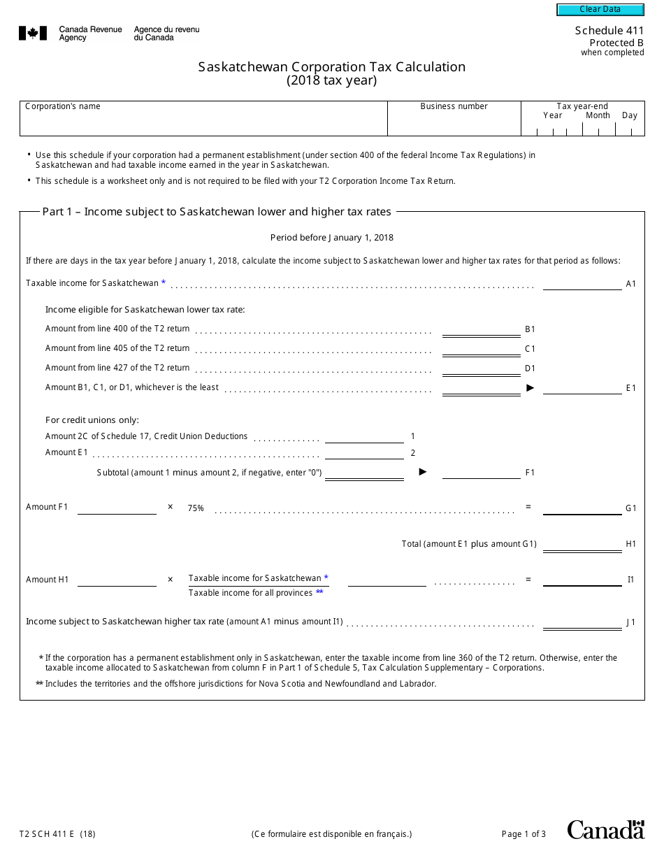 Form T2 Schedule 411 - 2018 - Fill Out, Sign Online and Download ...