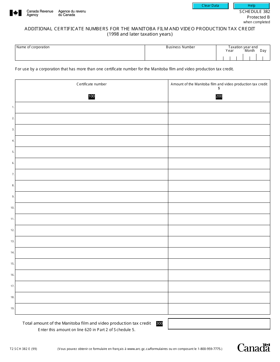Form T2 Schedule 382 - Fill Out, Sign Online and Download Fillable PDF ...