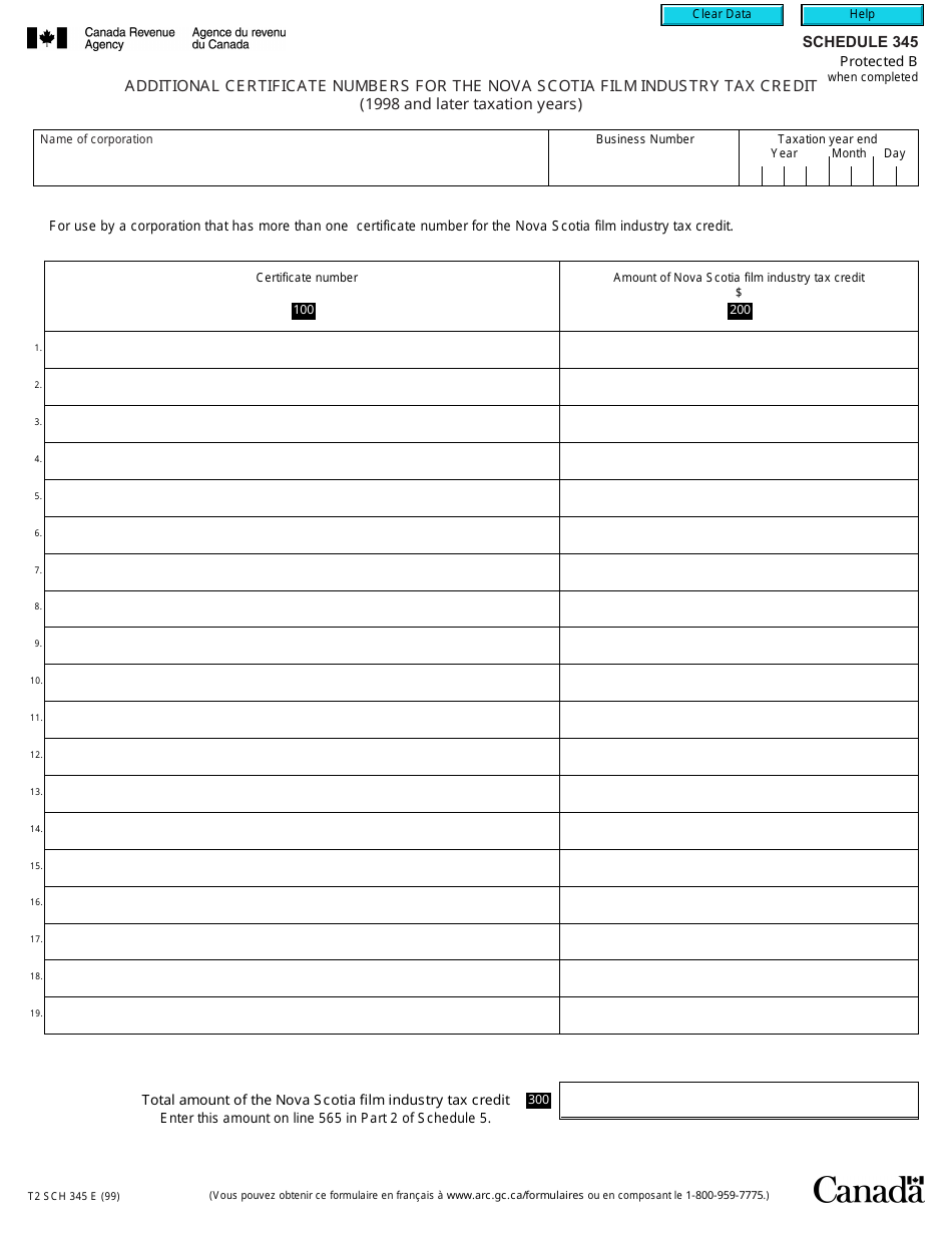 Form T2 Schedule 345 - Fill Out, Sign Online and Download Fillable PDF, Canada | Templateroller