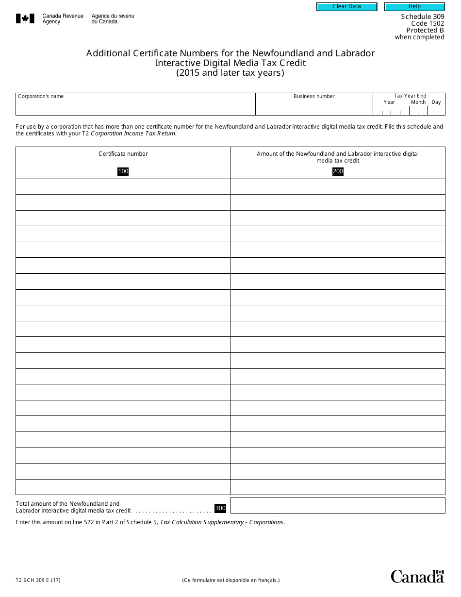 Form T2 Schedule 309 - Fill Out, Sign Online and Download Fillable PDF ...