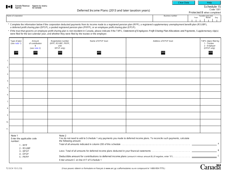 Form T2 Schedule 15 - Fill Out, Sign Online and Download Fillable PDF ...