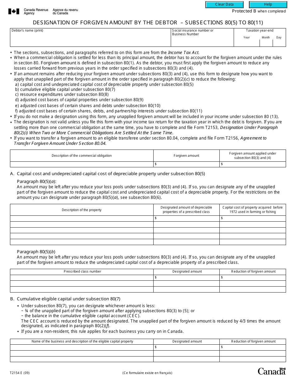 Form T2154 - Fill Out, Sign Online and Download Fillable PDF, Canada ...