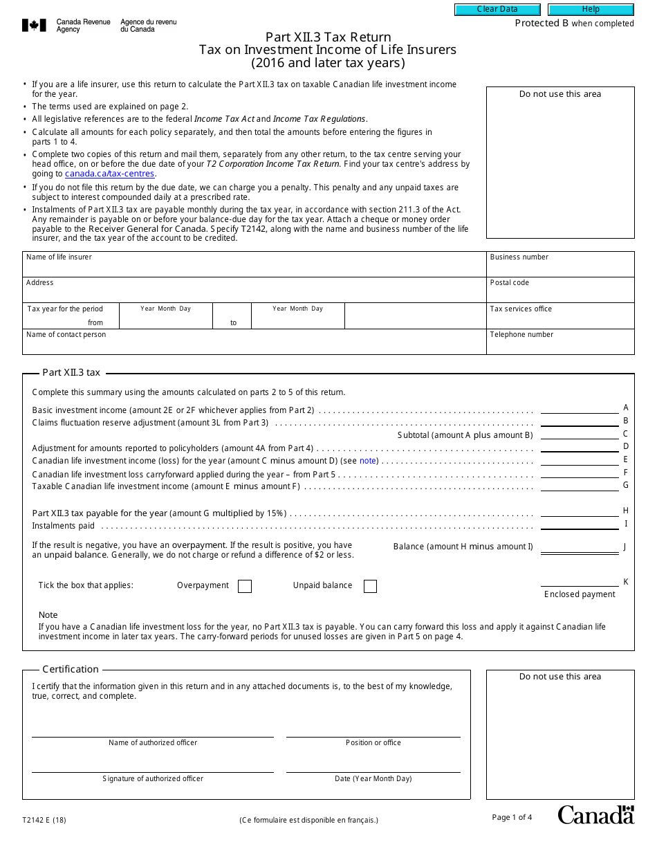 Form T2142 Part XII.3 - Fill Out, Sign Online and Download Fillable PDF ...