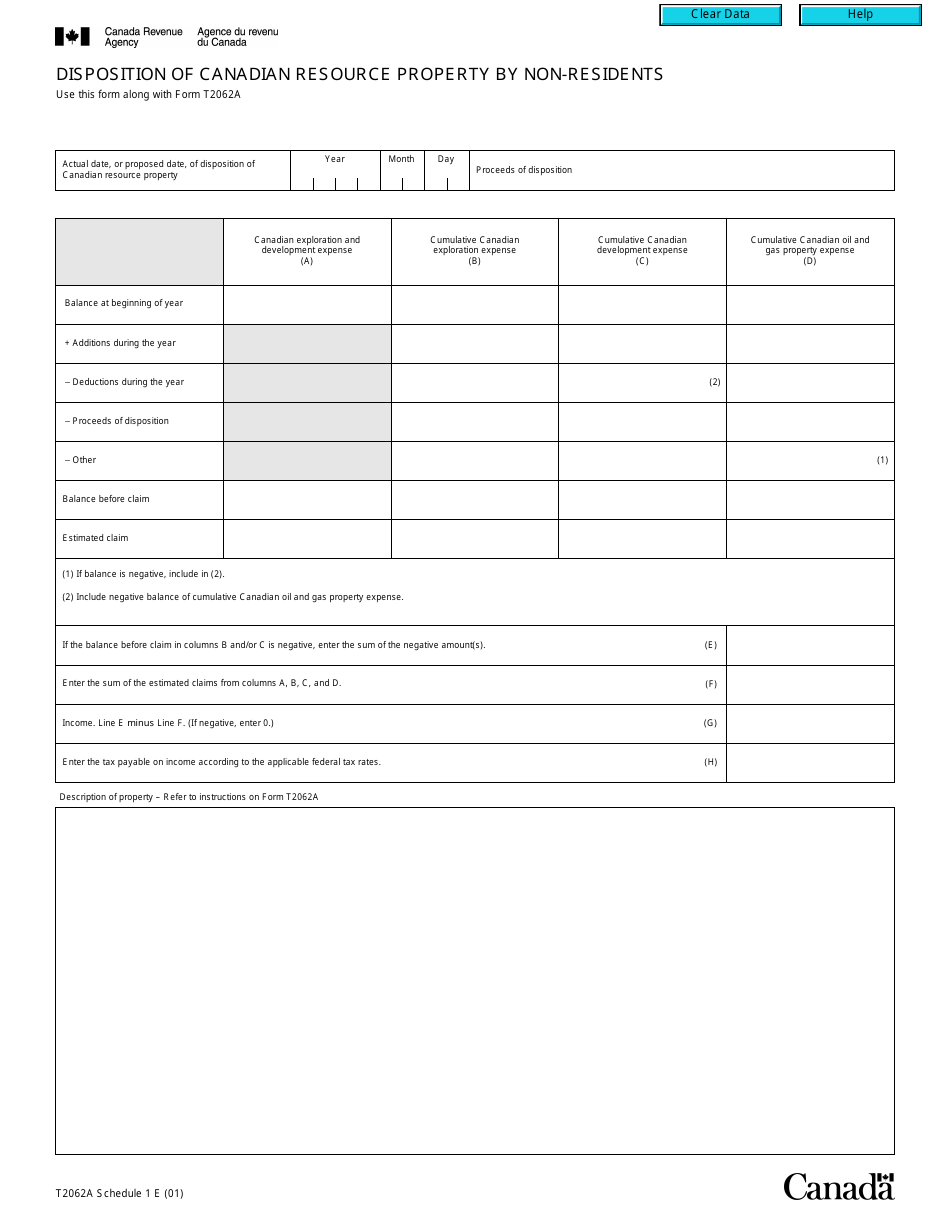 Form T2062A Schedule 1 - Fill Out, Sign Online and Download Fillable ...