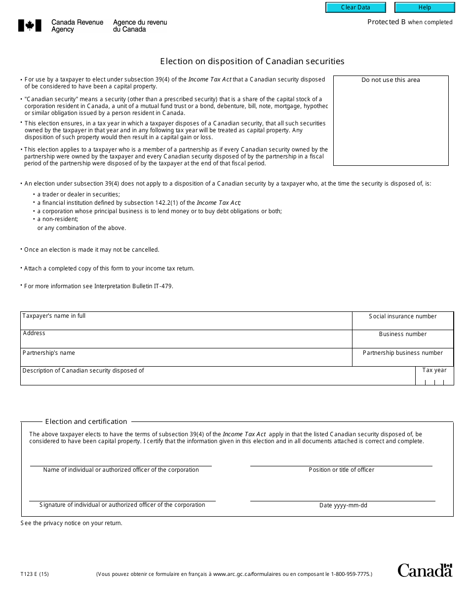 Form T123 - Fill Out, Sign Online and Download Fillable PDF, Canada ...