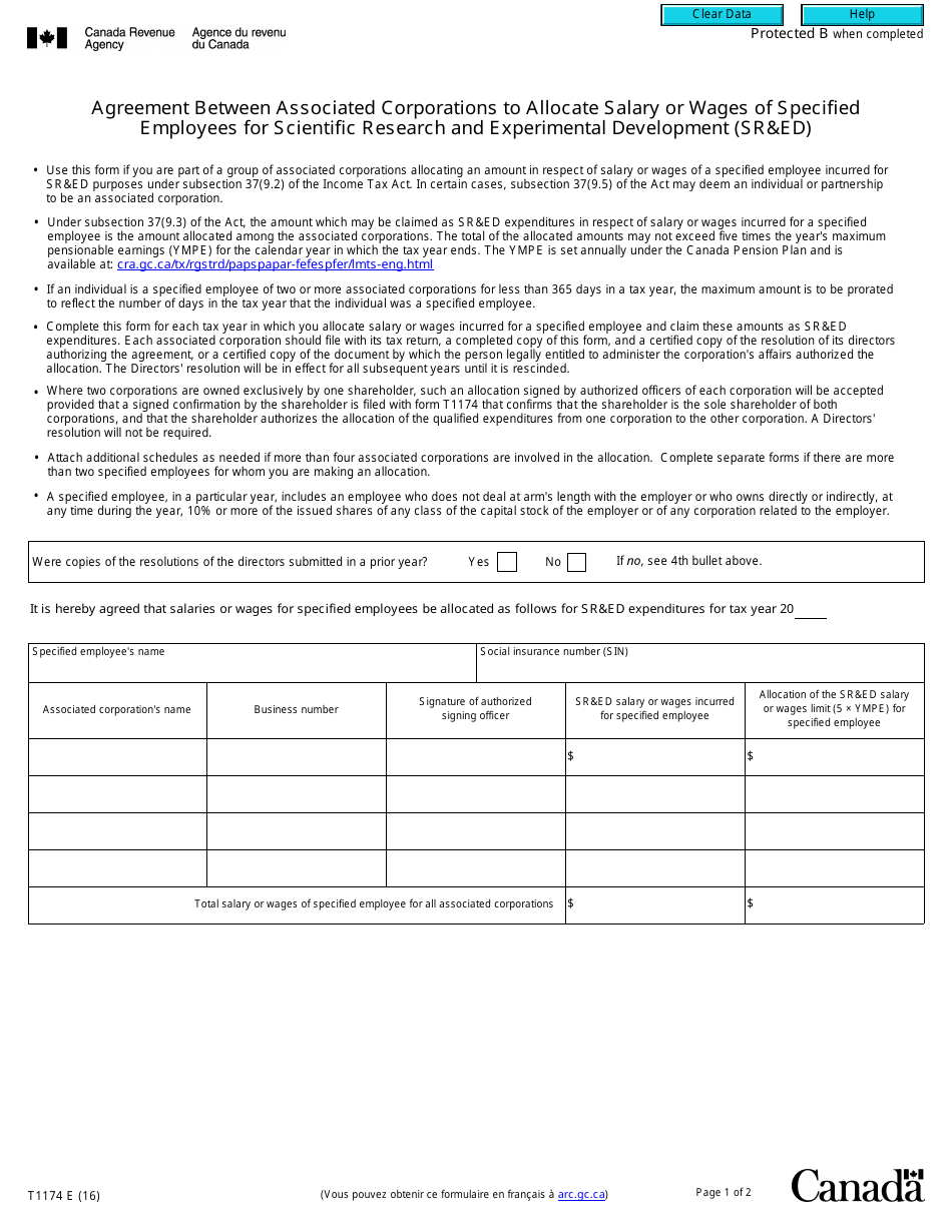Form T1174 - Fill Out, Sign Online and Download Fillable PDF, Canada ...