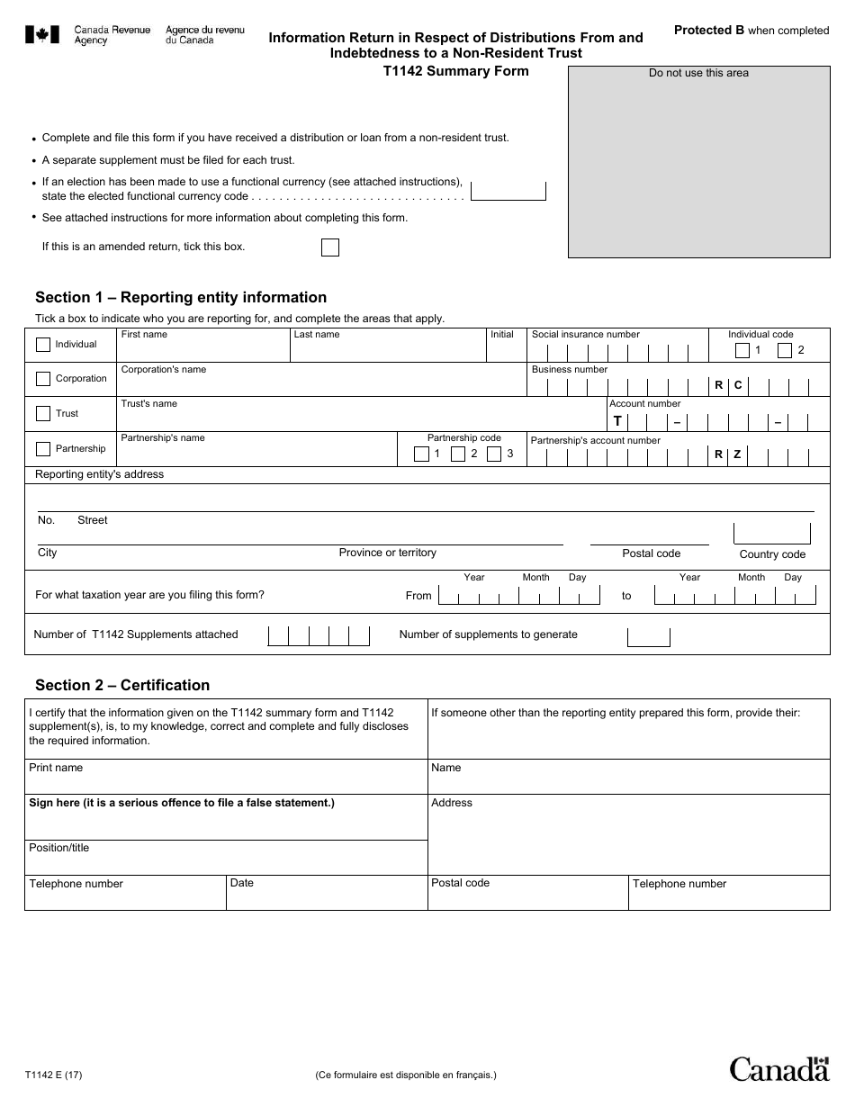 Form T1142 - Fill Out, Sign Online and Download Fillable PDF, Canada ...