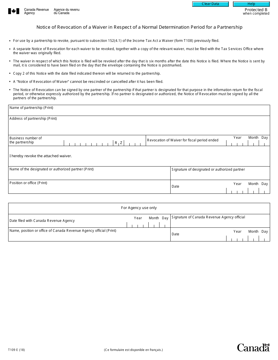 Form T109 - Fill Out, Sign Online and Download Fillable PDF, Canada ...