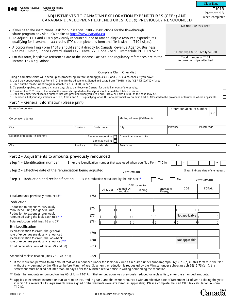 Form T101B - Fill Out, Sign Online and Download Fillable PDF, Canada ...