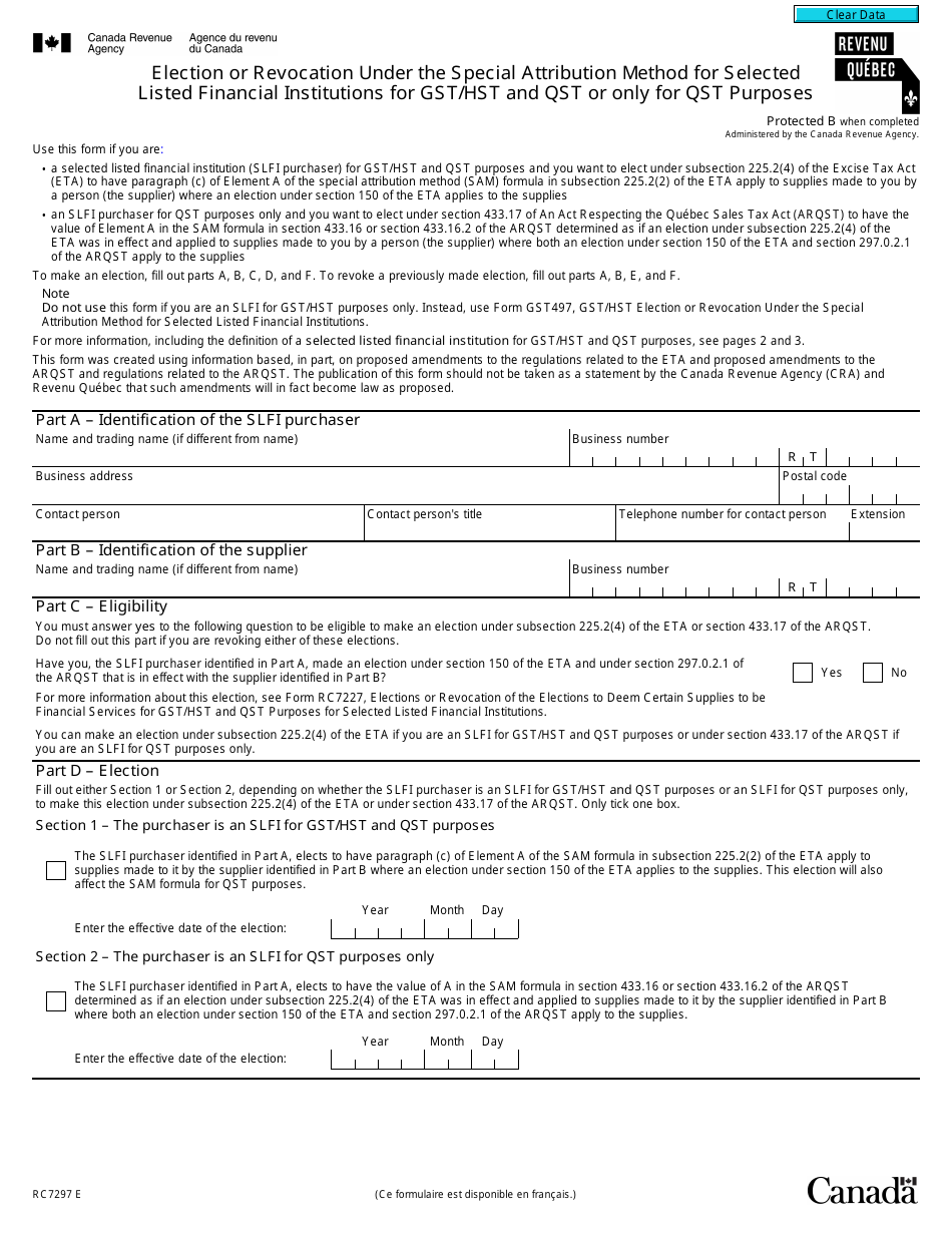 Form RC7297 - Fill Out, Sign Online and Download Fillable PDF, Canada ...
