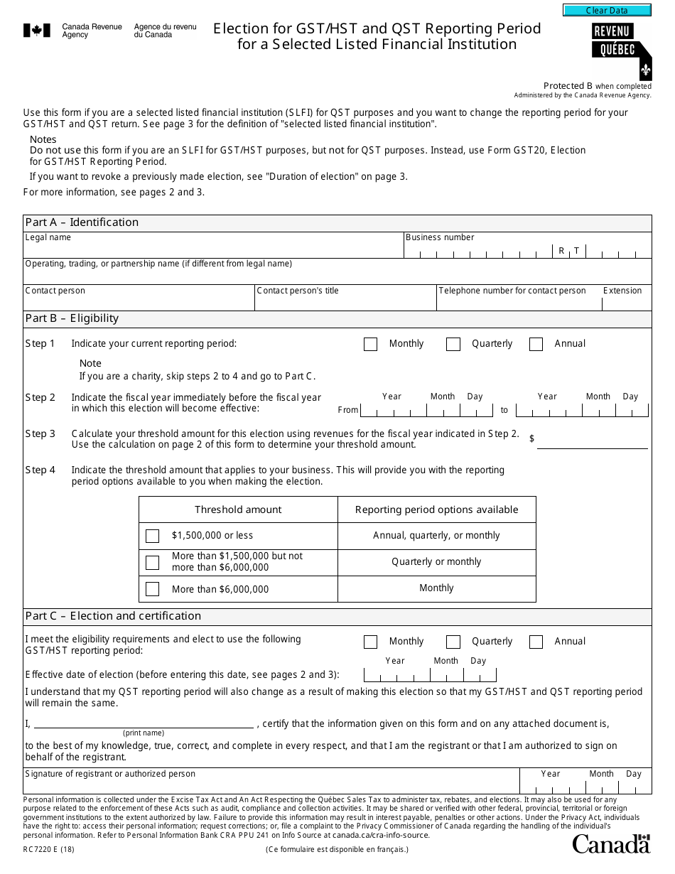 Form RC7220 - Fill Out, Sign Online and Download Fillable PDF, Canada ...