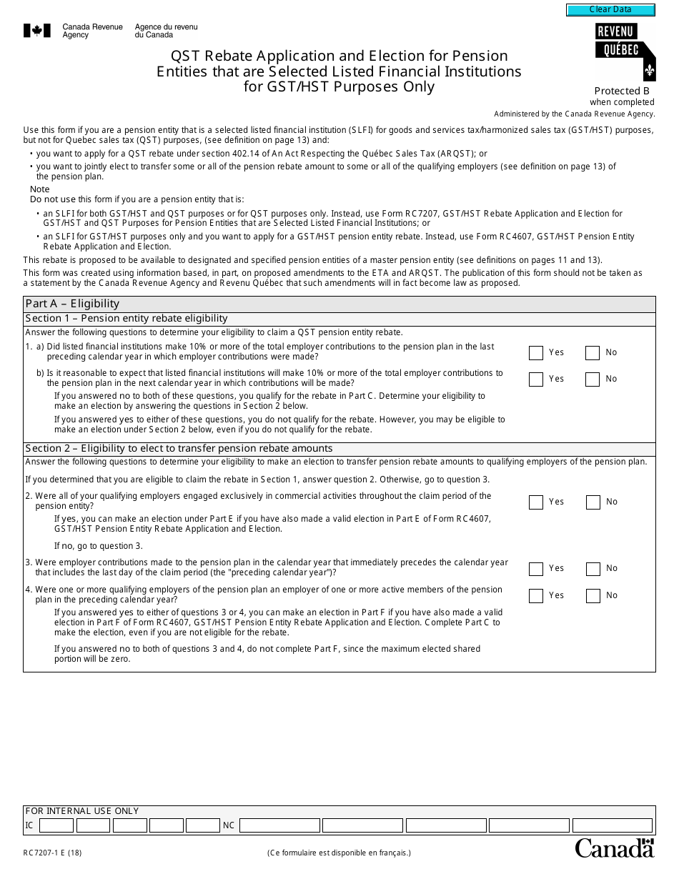 Form RC7207-1 - Fill Out, Sign Online and Download Fillable PDF, Canada ...