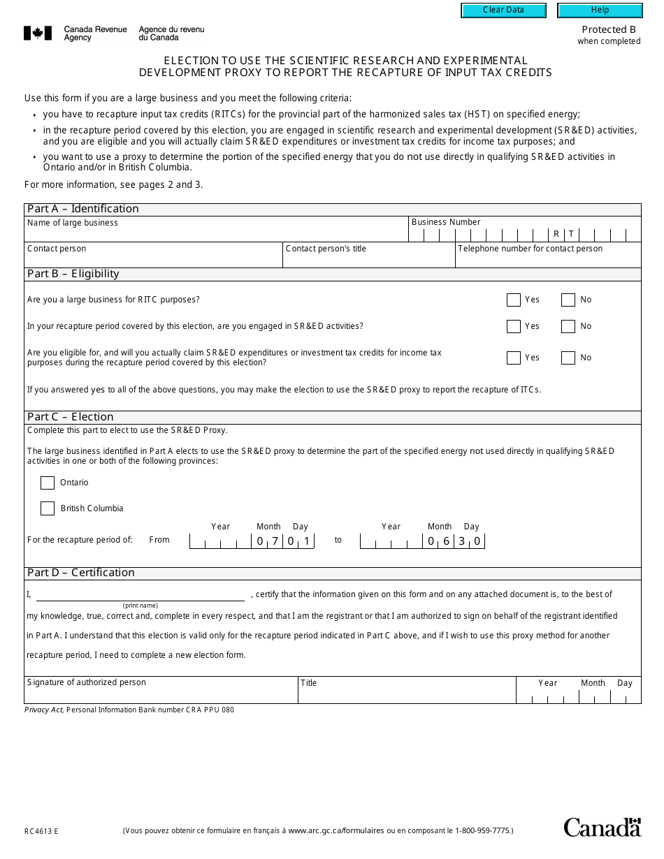Form RC4613 - Fill Out, Sign Online and Download Fillable PDF, Canada ...