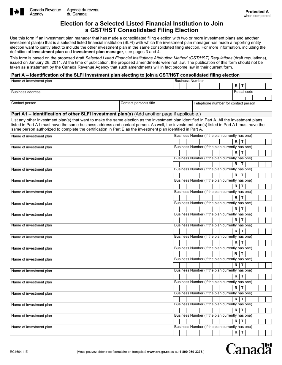 Form RC4604-1 - Fill Out, Sign Online and Download Fillable PDF, Canada ...