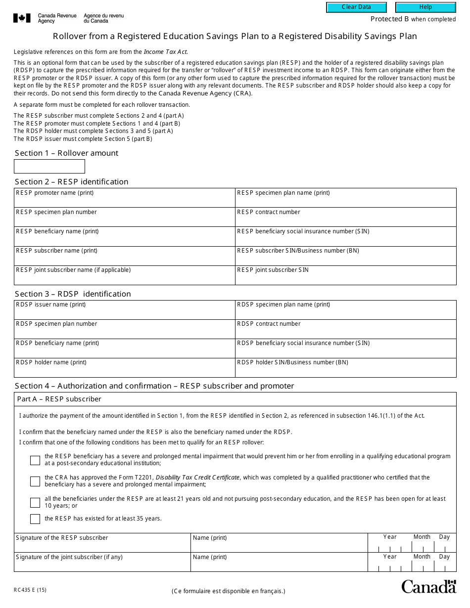 Form RC435 - Fill Out, Sign Online and Download Fillable PDF, Canada ...