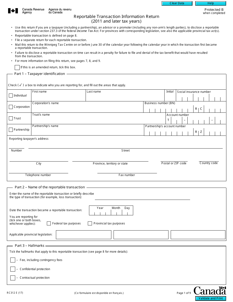 Form RC312 - Fill Out, Sign Online and Download Fillable PDF, Canada ...