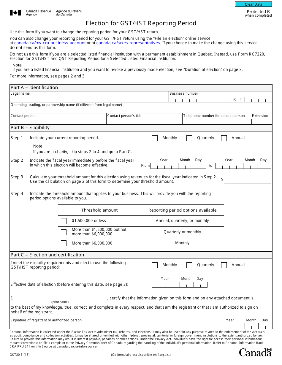 Form GST20 - Fill Out, Sign Online and Download Fillable PDF, Canada ...