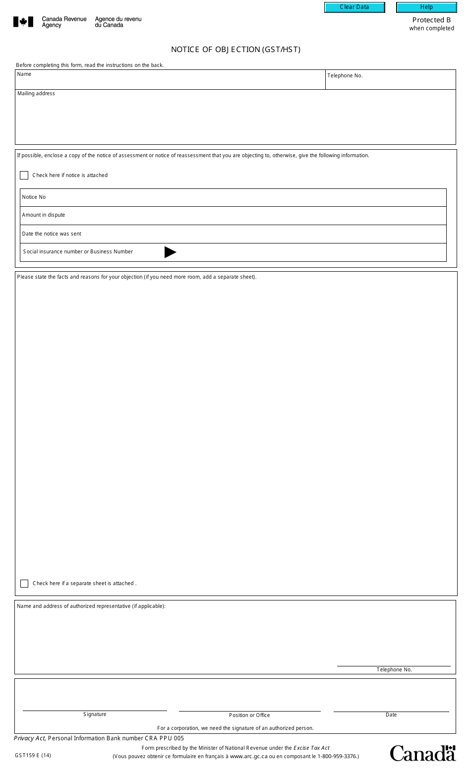 Form GST159 - Fill Out, Sign Online and Download Fillable PDF, Canada ...