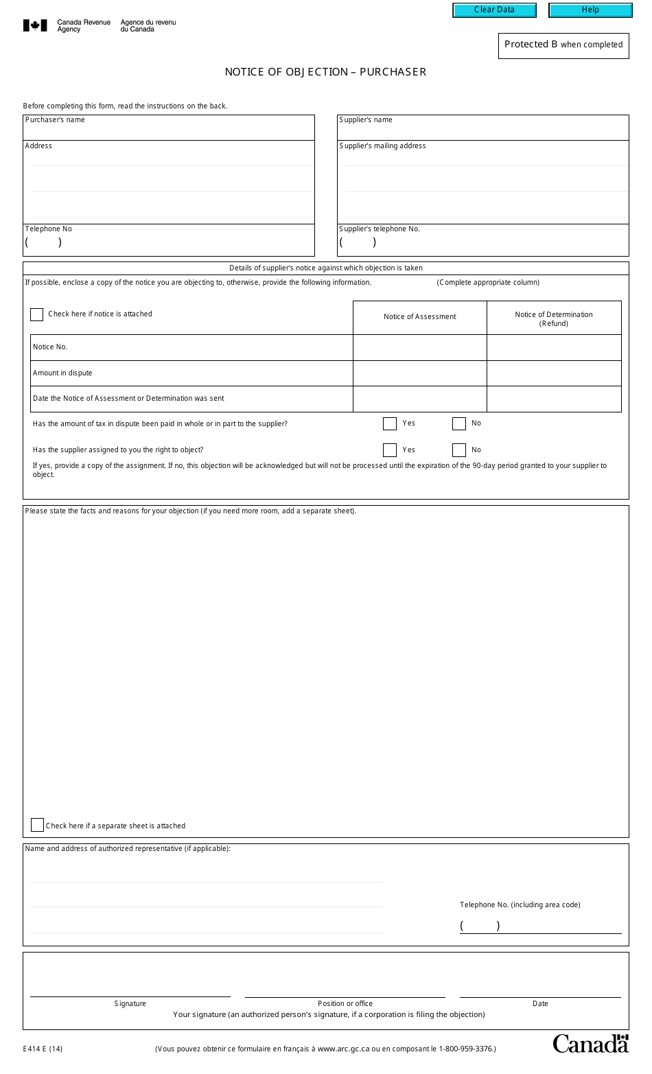 Form E414 - Fill Out, Sign Online and Download Fillable PDF, Canada ...