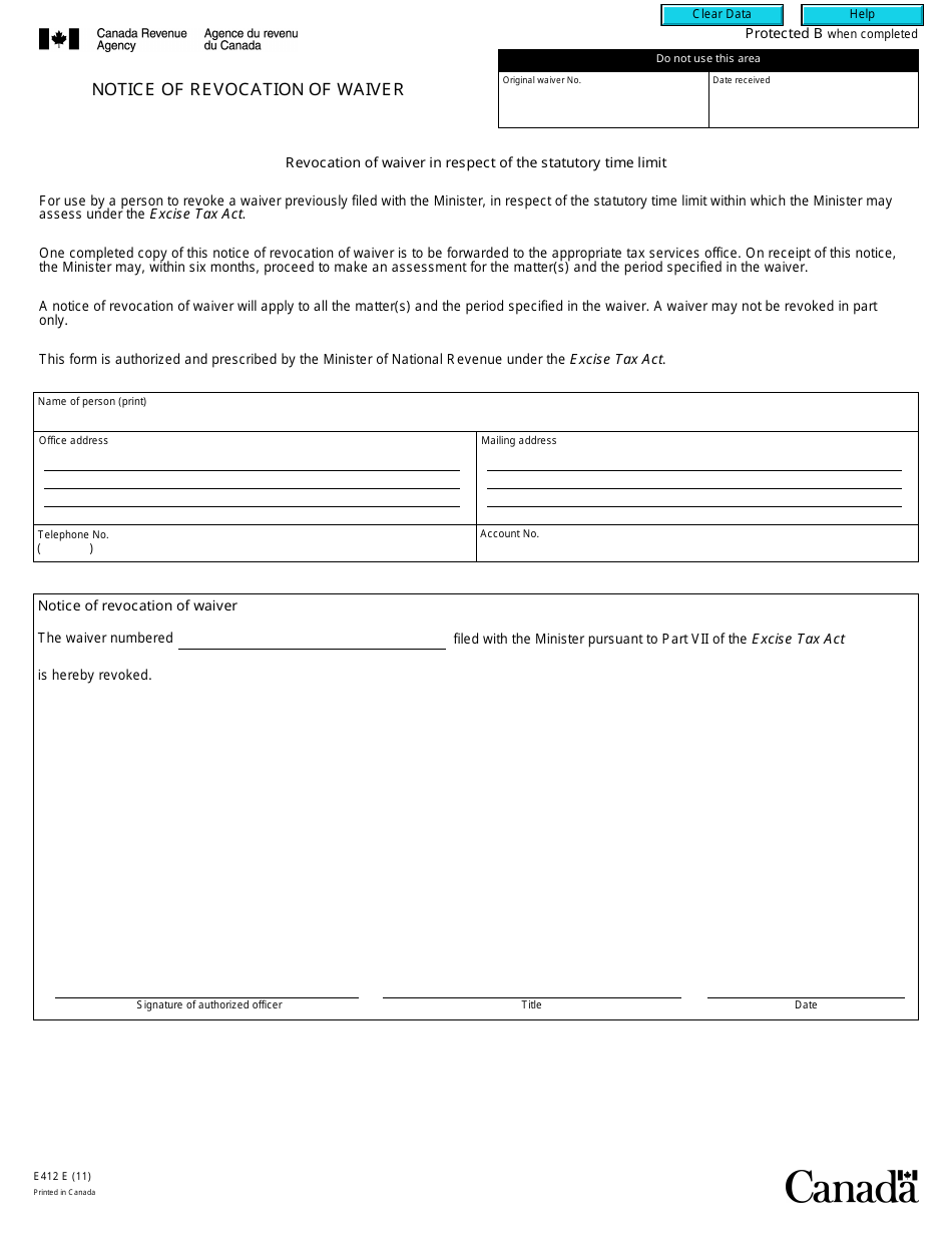 Form E412 - Fill Out, Sign Online and Download Fillable PDF, Canada ...