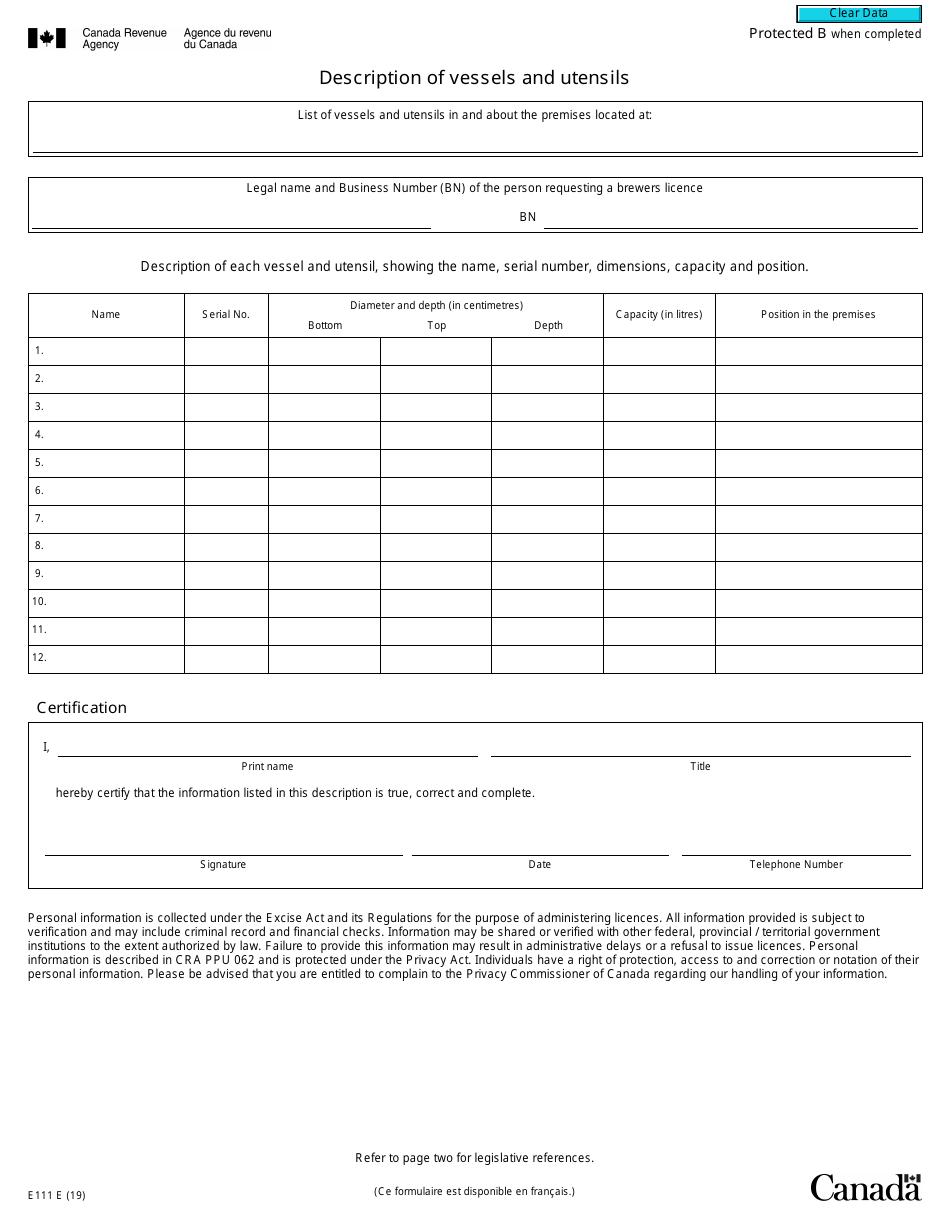 Form E111 - Fill Out, Sign Online and Download Fillable PDF, Canada ...