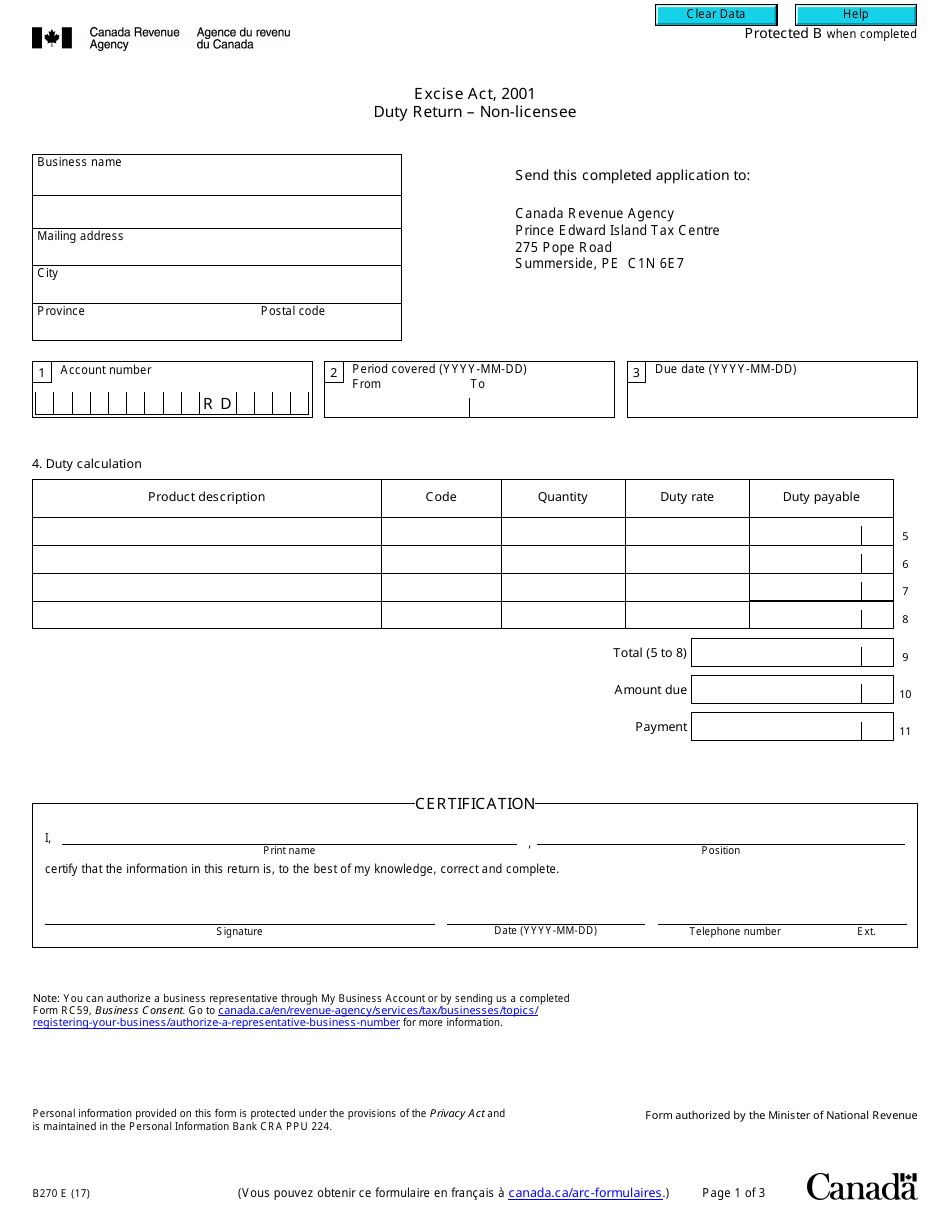 Form B270 - Fill Out, Sign Online and Download Fillable PDF, Canada ...