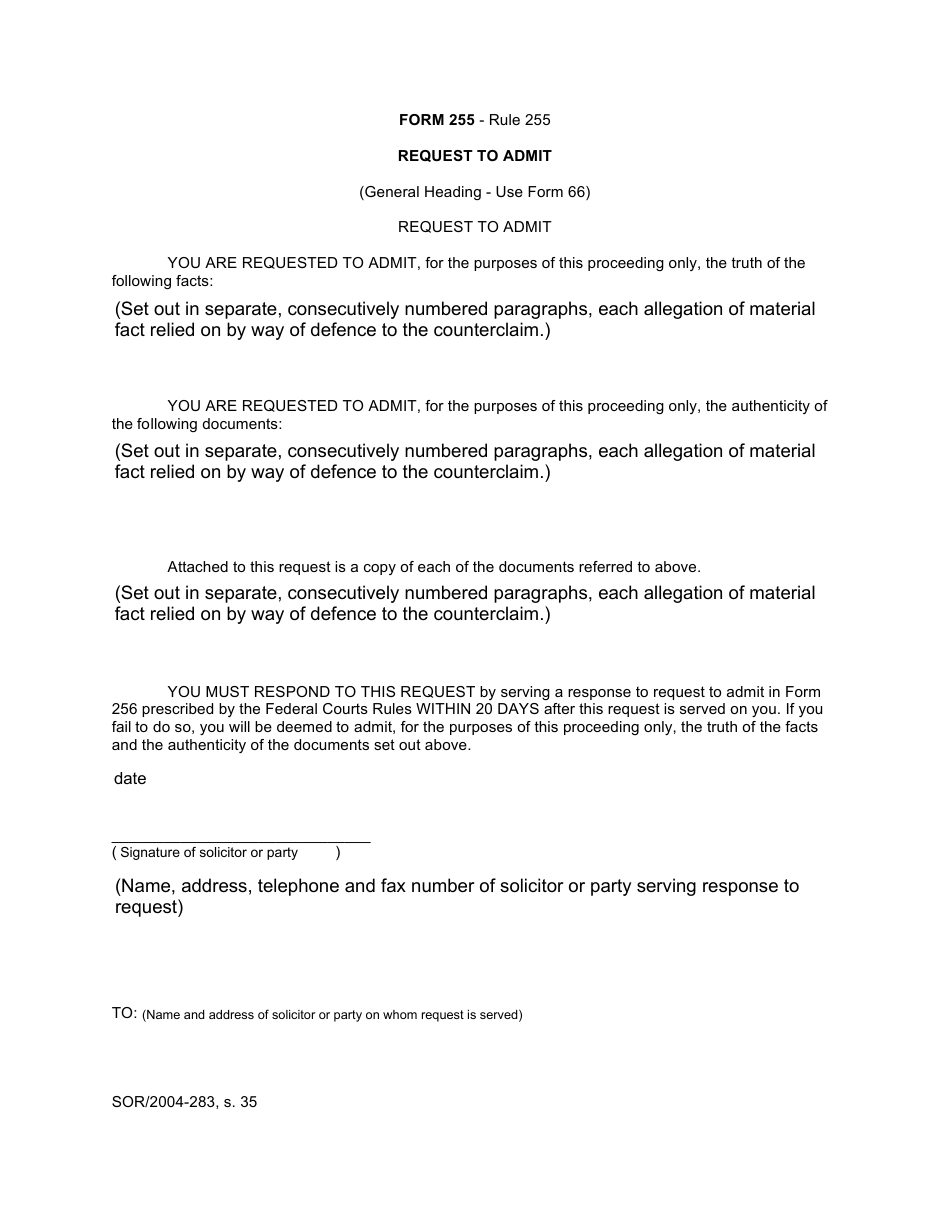 Form 255 - Fill Out, Sign Online and Download Fillable PDF, Canada ...