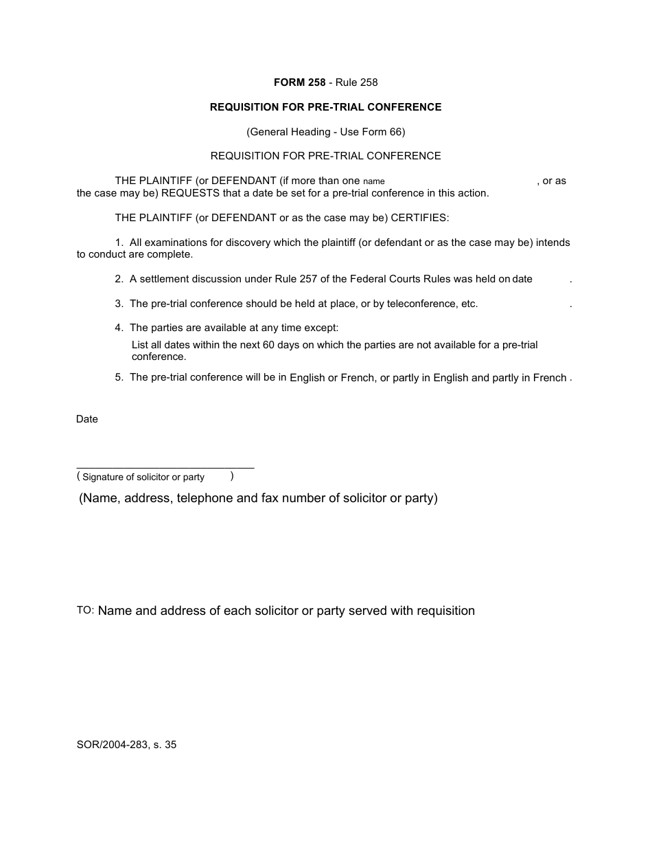 Form 258 - Fill Out, Sign Online and Download Fillable PDF, Canada ...